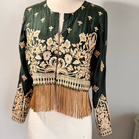 Free People | Jackets & Coats | Vintage Embroidered Green Bolero Jacket ...
